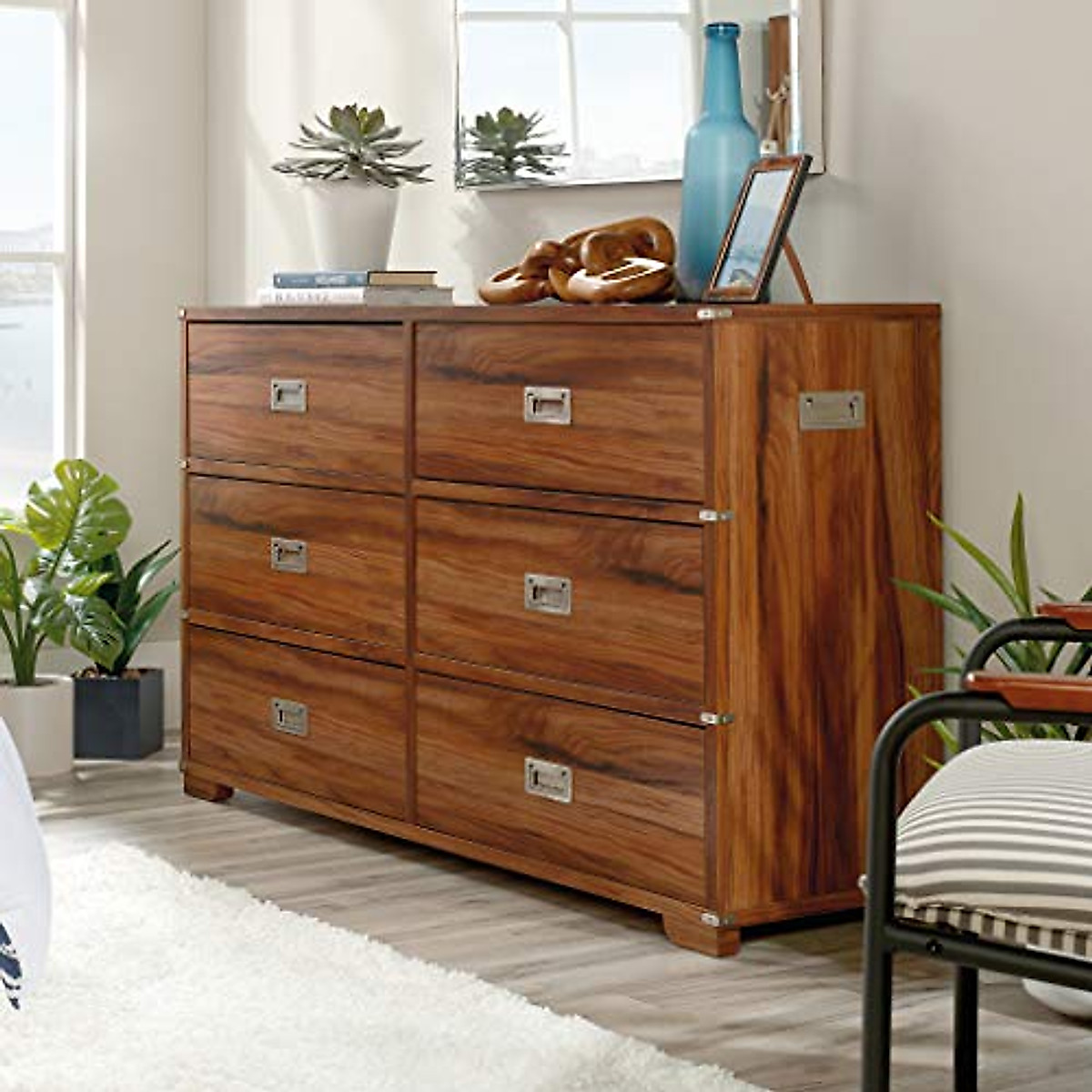 Sauder Vista Key Dresser, L: 59.06" x W: 15.67" x H: 33.31", Blaze Acacia Finish