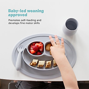 ezpz Mini Mat for 12 Months+ (Lime) - 100% Silicone Baby Plates with Suction and Built-in Placemat for Infants + Toddlers - Baby Led Weaning - for Highchair, Dining Table and Travel
