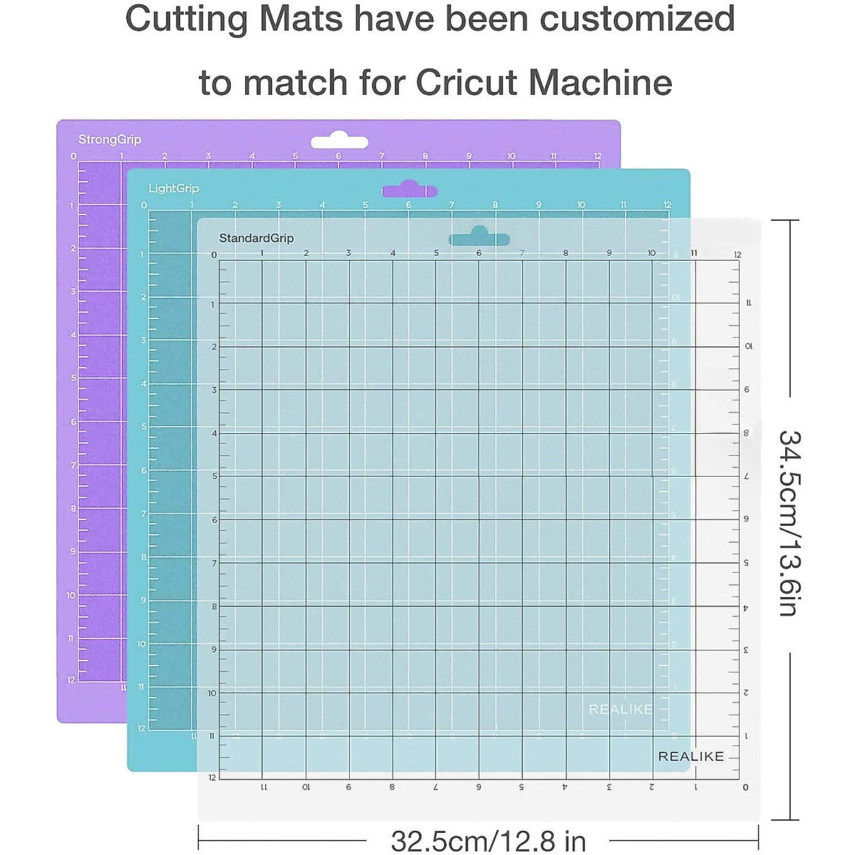 REALIKE 12x12 Cutting Mat for Silhouette Cameo 3/2/1 (3 Mats - StandardGrip, LightGrip, StrongGrip), Gridded Adhesive Non-Slip Cut Mat for Crafts, Quilting, Sewing, Scrapbooking and All Arts