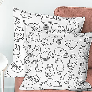 BEDMUST 3 PCS White Cat Blanket with 2 Pillow Covers Painting Pet Cat Pattern Throw Blanket Soft Warm Cozy Fuzzy Kitty Throw Blanket 50x60 Inches & 2 Cushion Covers