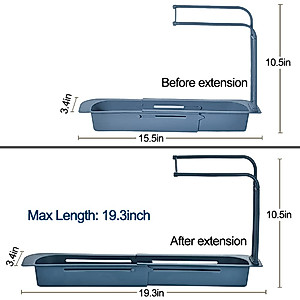 Kitchen Sink Organizer,Telescopic Sink Holder, Expandable Dish Caddy Sponge Soap Drying Rack, Drain Basket Tray Caddy Shelf Organizer Scrubber and Adjustable Hanger with Towel Bar