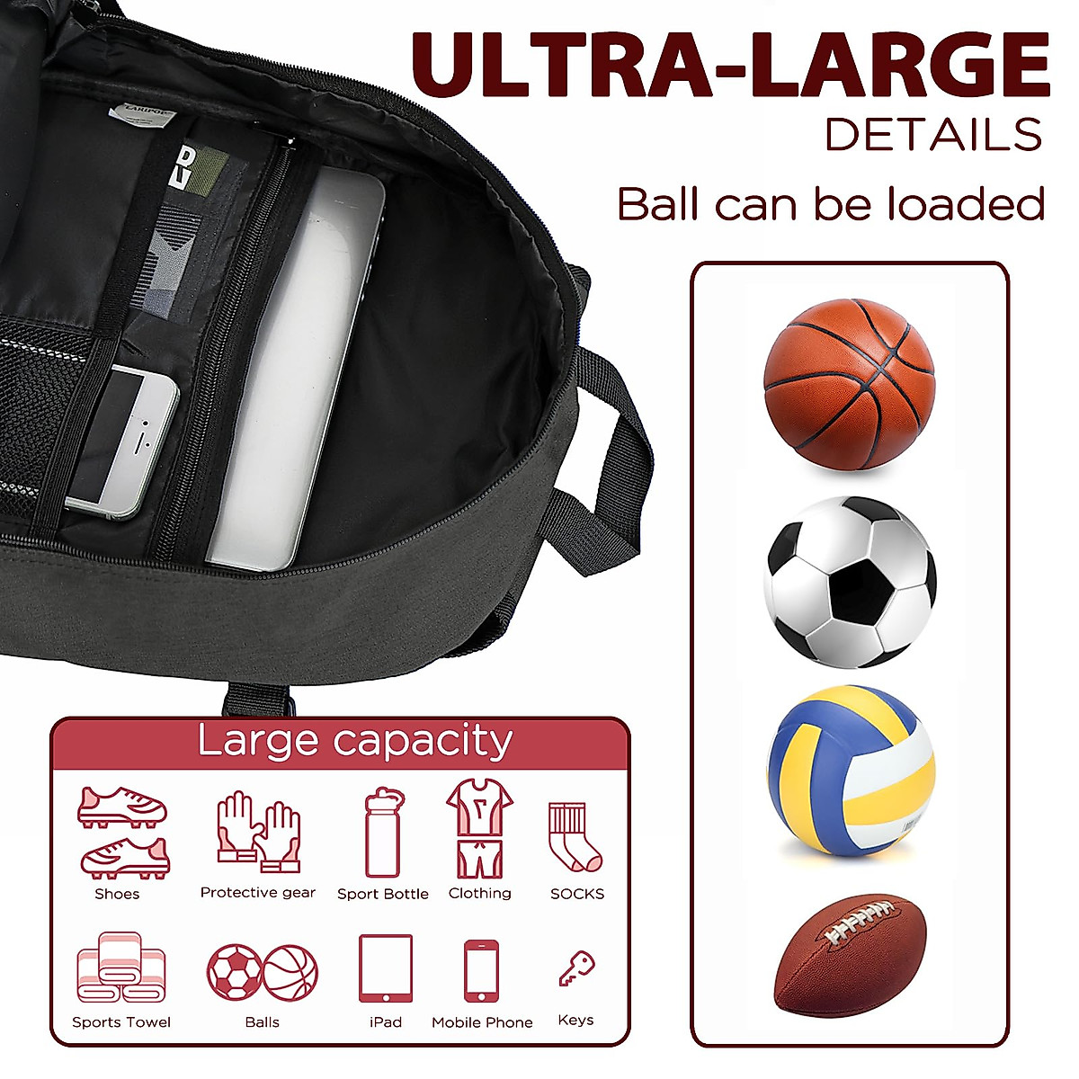 LARIPOP Soccer Backpack,Basketball Backpack with Ball Holder and Shoe Compartment,Men&Women Gifts Backpack for Basketball Accessories Training Equipment Fits Volleyball,Soccer,Sports Gifts