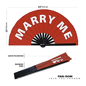 Marry Me hand fan foldable bamboo circuit hand fan funny gag slang words expressions statement gifts Festival accessories Rave handheld Circuit event fan Clack fans (Red)