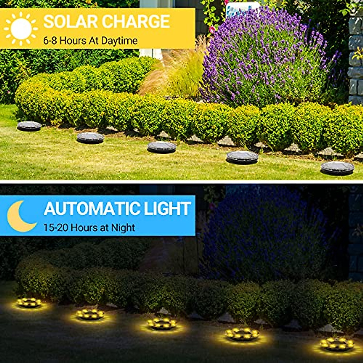 AIRSEE Solar Ground Lights 4 Pack, 24 LED, 2 Modes Solar Outdoor Lights, IP68 Waterproof LED Solar Disk Lights, Decorative Solar Garden Landscape Lighting for Lawn Pathway Deck Patio Yard Walkway