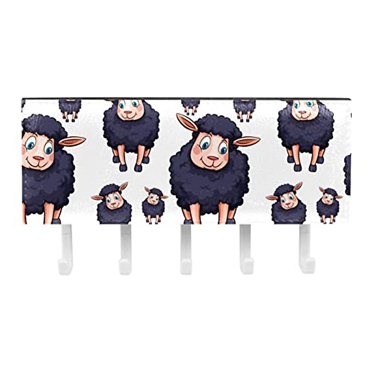 Cute Cartoon Sheep Pattern Rack Organizer with 5 Hooks Wall Bathroom Kitchen Shelf Rack Multifunctional Storage Shelf