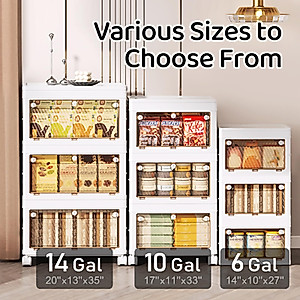 SONGWAY Stackable Storage Bins with Lids - 14Gal/59Qt Folding Storage Box with Doors and Wheels, Collapsible Closet Organizers and Storage, Plastic Storage Containers for Home Office, 3 Pack