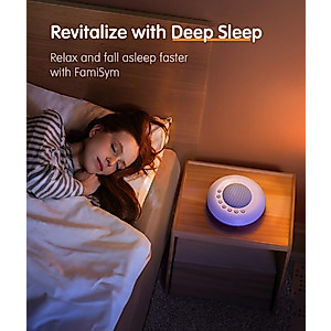 FamiSym White Noise Sound Machine,28 Soothing Natural Sounds 32 Level Volume 3 Timer Memory Function,Rechargeable Battery,Sleep Sound Machine for Baby Kids Adults