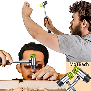 MotBach 2 Pack Double Head Plastic and Rubber Hammer, Double-Faced Soft Hammer(25mm and 35mm) with 4 Pcs Replacement Head(25mm and 35mm) for Jewelry, Leather Crafts, Wood, Flooring Installation