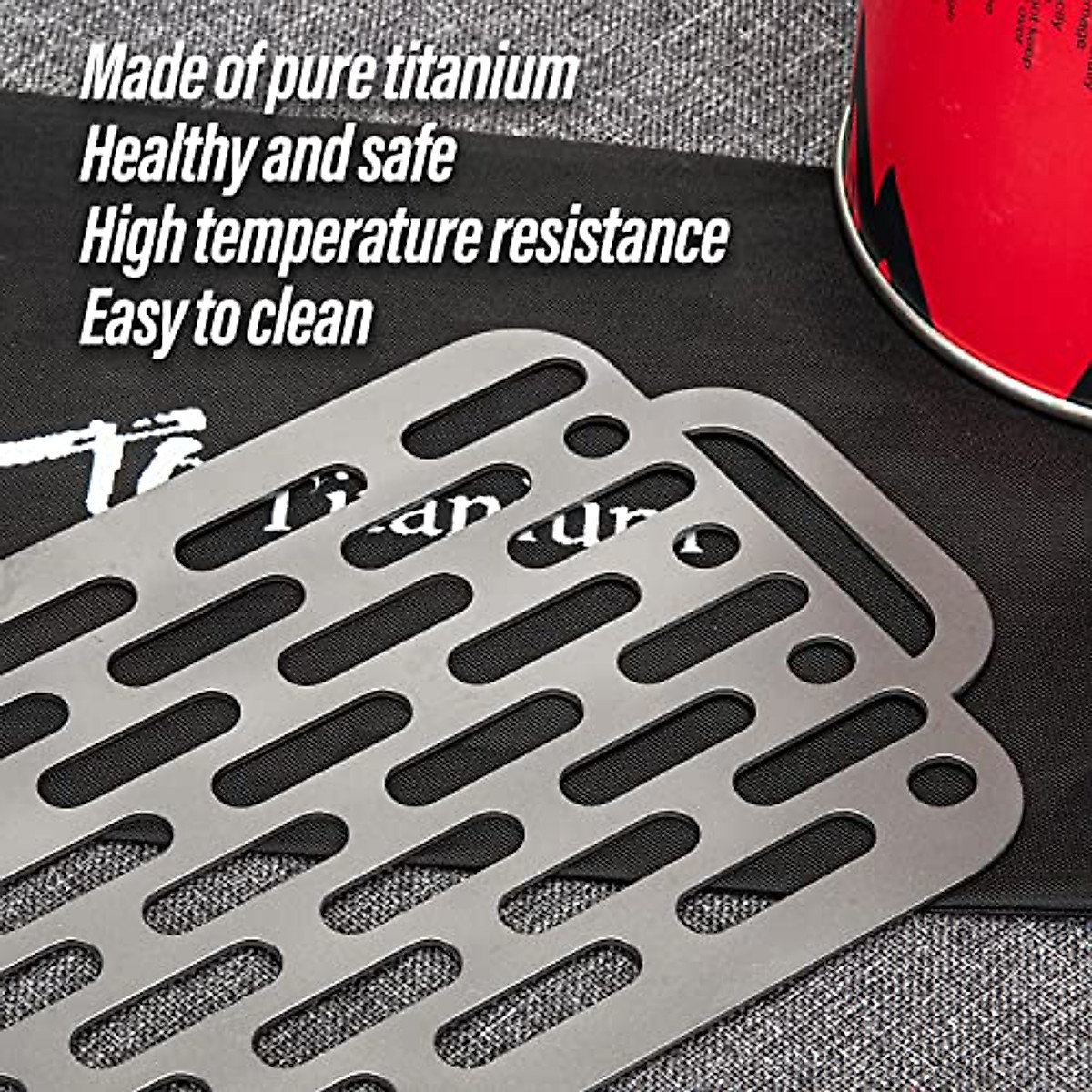 TiTo Titanium BBQ Net Grill Portable Ultralight Non-Stick Meat Grill Grate for Home Garden Outdoor Camping Picnic Hiking Charcoal Holder with Storage Bag (B)