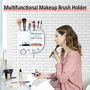 Kilolemo Wall Mounted Makeup Brush Holder Small Storage Organizer Adhesive Wall Storage Holder Hanging Container Toothbrush Storage Rack for Badroom Bathroom Kitchen（White）
