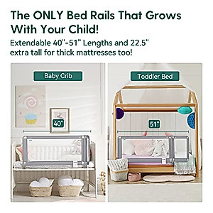 Babelio Toddler Bed Rails, Guardian 39"-51" Extendable Guard for Toddlers, Kids & Elderly Adults, 22.5" Tall Baby Side Rails Crib Twin /Queen /Full /King Size, CPSIA Certified (Gray)