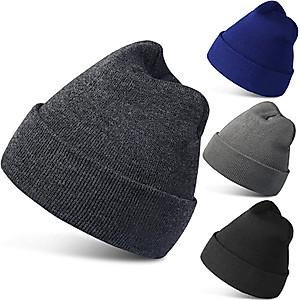 4 Pack Beanies Four Seasons Hats Knitted Cap for Men & Women & Teen (Black/Light Gray/Dark Gray/Dark Blue)