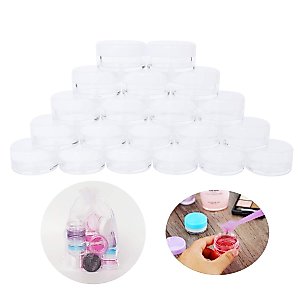 Wopanxye 20pcs 5g Small Travel Sample Cosmetic Containers for Make-up Eye Shadow Nails Lotion Powder Gems Beads Jewelry Cream, 5ml Clear Round Pot Jars with White Lid， Mini 5ml Plastic Sample Jars