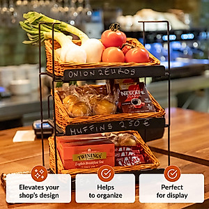 Bread Display Rack | Willow Basket Display For Kitchen Counter Storage & Bakery | Bread Organizer | Farmers Market Display | Basket For Potatoes And Onions | Fruit & Vegetables Holder
