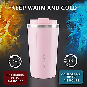 Stainless Steel Vacuum Insulated Travel Coffee Mug, Led Temperature Display Insulated Tumbler, Leak Proof With Lid Keeps Cold And Warm, Suitable For Coffee, Tea And Beer(Pink)