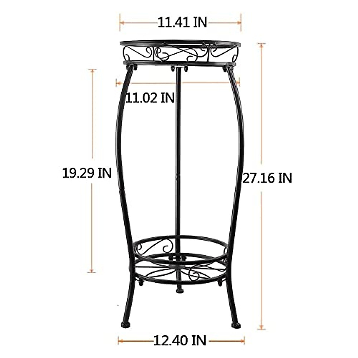 Plant Stand Indoor Outdoor,2 Tier Metal Tall Plant Stands,27.1'' Potted Multiple Holder, Rustproof Decorative Plants Shelf for Corner, Patio, Living Room, Garden (Black)