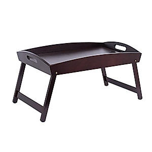 BirdRock Home Bamboo Bed Tray - Wooden Curved Sides Breakfast Serving Tray with Folding Legs - Walnut