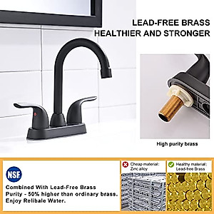 Two Handle Matte Black bathroom faucet, Swivel Spout with Pop-up Drain Assembly | High Arc , with Water Supply Hoses I Easy to Install, Durable & Safety