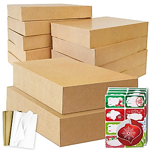 12 Kraft Extra Large Gift Wrap Boxes Bulk with Lids, 12 Tissue paper and 80 Count Foil Christmas Tag Stickers for Wrapping Oversized Clothes (Robes, Sweater, Coat, Shirts) and Xmas Holiday Present