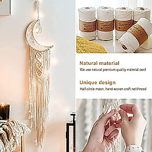 MGahyi Moon Star Dream Catcher Decor,Macrame Woven Dreamcatcher with Light,Bohemian Wall Hanging Decoration,Bedroom,Home Decoration (Moon White)