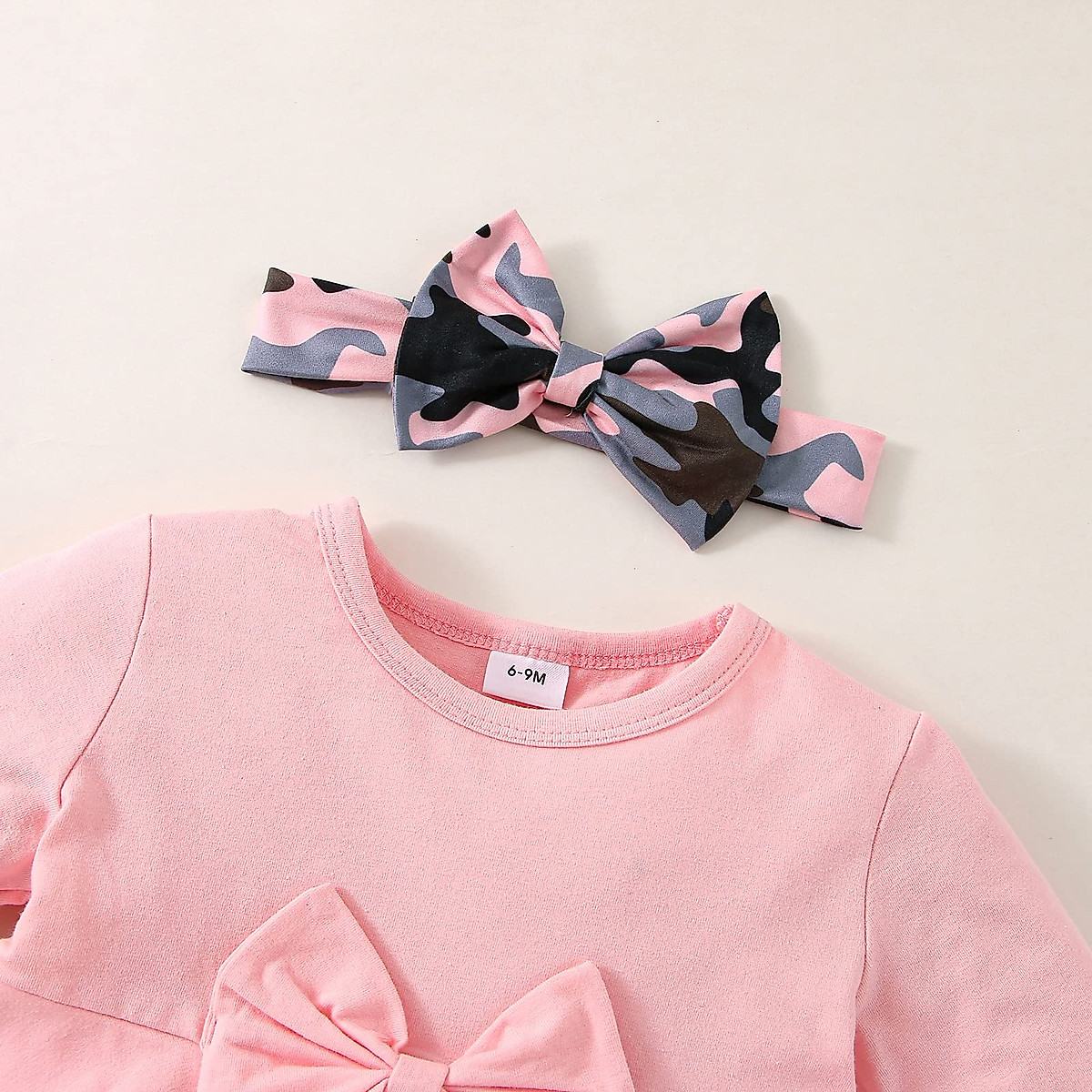 FOCUTEBB Baby Girl Clothes 12-18 Months Infant Girl Sweatshirt Outfits Fall Winter Outfits Long Sleeve Ruffle Tops Camo Pants Sets Headband Pink 12 18 Months