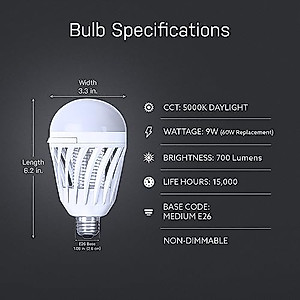 Feit Electric LED Bug Zapper Light Bulb - 2 in 1 UV Light attracts and zaps Mosquitoes and Other Annoying pests | Keeps Bugs Away