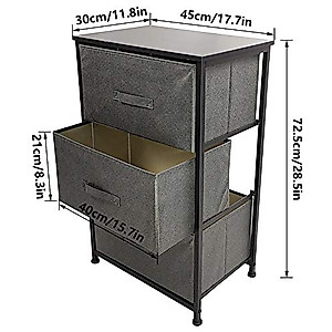 KKTONER Nightstand Dresser Storage Tower Organizer with 3 Drawer Vertical Dresser Foldable Pull Fabric Bins for Bedroom Entryway (Gray)