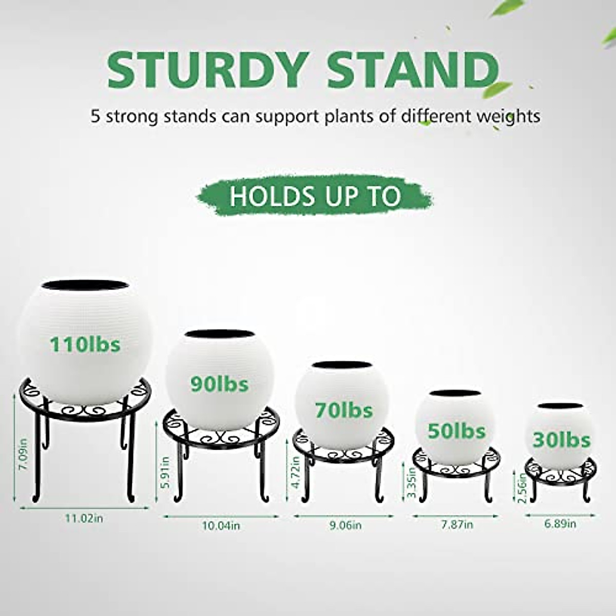5 Pack Metal Plant Stand for Outdoor Indoor Plants, Heavy Duty Flower Pot Stands for Multiple Plant, Rustproof Iron Round Plant Shelf for Planter, Potted Plant Holder for Garden Home (Black)