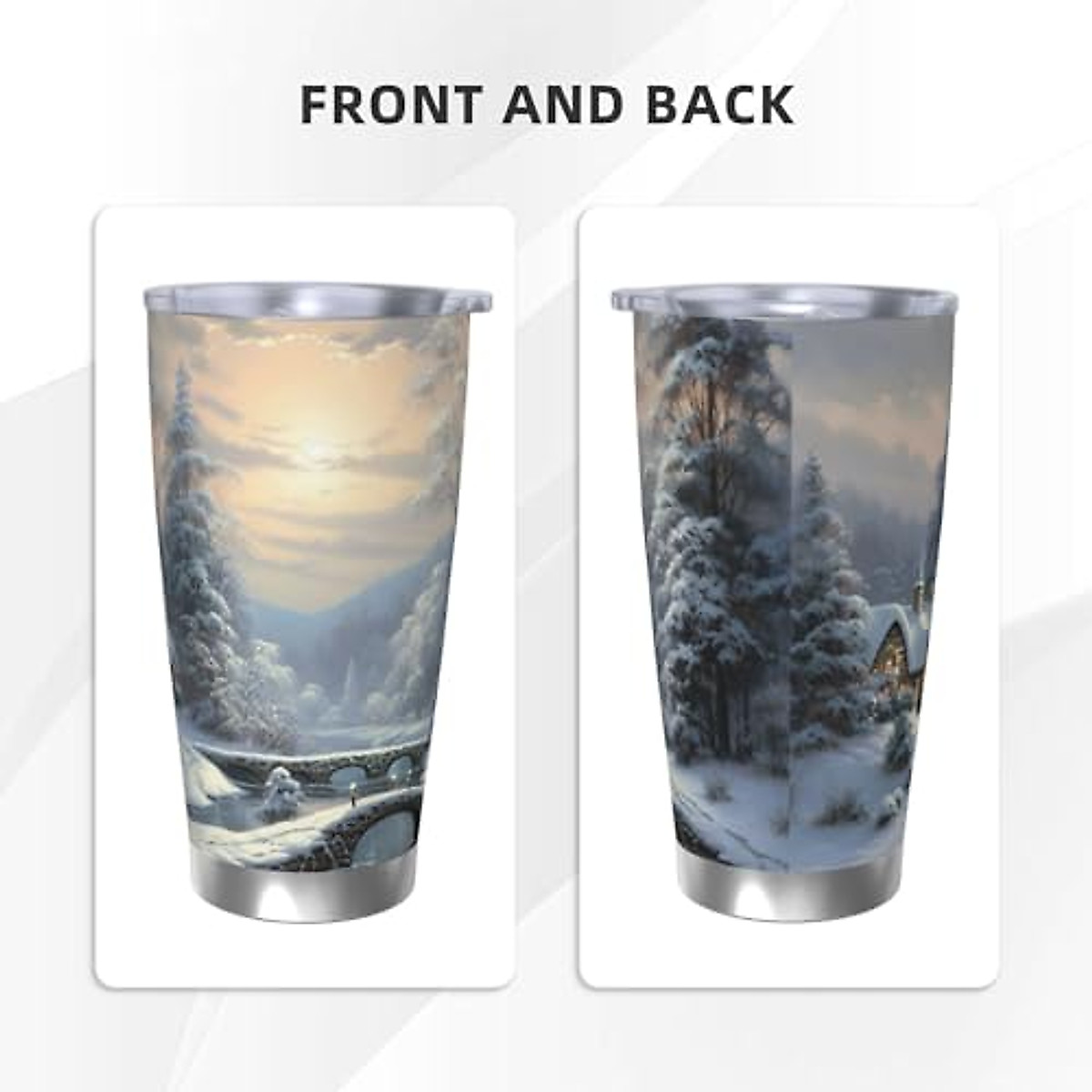 GFLFMXZW Winter Snow Scene Print Tumbler 20oz Stainless Steel Tumbler with Lid and Straw Insulated Tumblers Double Wall Vacuum Water Bottle Travel Coffee Mug Gifts for Women Men