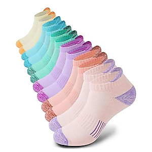 Gpooy Womens Cushioned Ankle High Running Athletic Low Cut Sports Cotton Socks 6-Pairs Multicolor 9-11