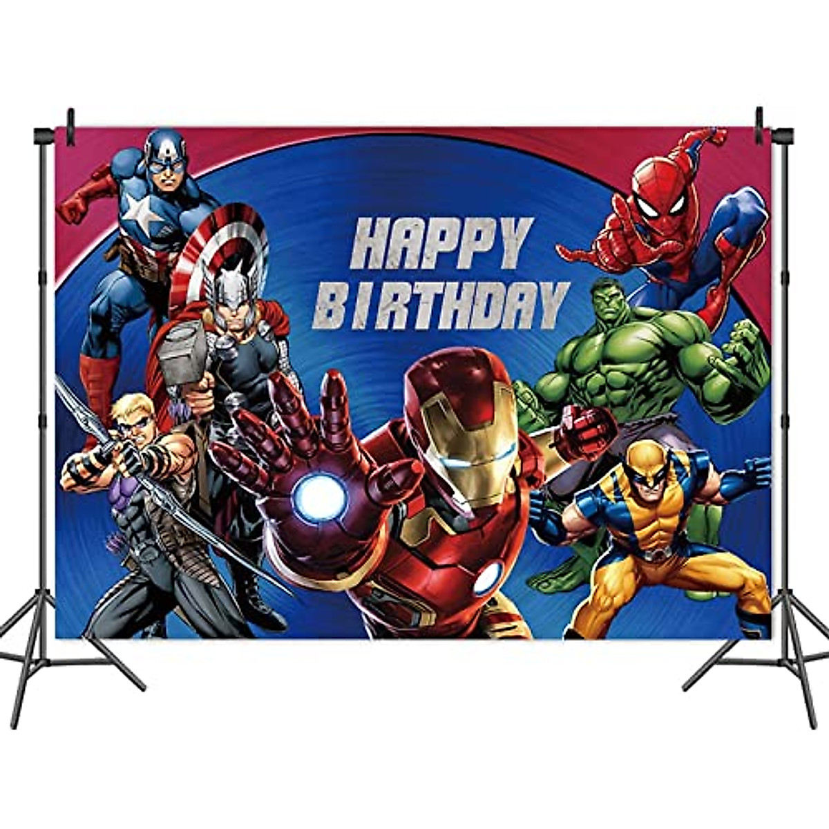 Cartoon Superhero Theme Photography Backdrop Happy Birthday Party Banner Photo Background 5x3FT Cake Table Decoration Studio Booth Props