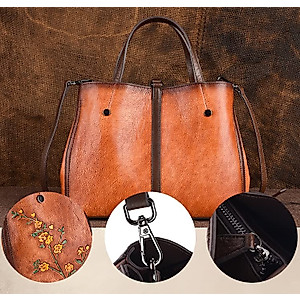 LMKIDS Genuine Leather Satchel for Women Top Handle Bags Handmade Purse Vintage Hobo Crossbody Handbags Tote Bag (Brown)