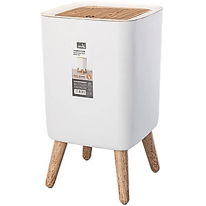 TOPBATHY Wood Grain Trash Can Press-Type Rubbish Can Household Garbage Bin Bedroom Trash Can Waste Paper Basket Plastic Waste Bin Convenient Trash Can Trash Cans for Kitchen Home Supplies