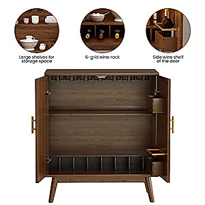AWQM Liquor Cabinet with Storage, Wine Cabinet with Wine Rack and Glasses Holder, 2 Doors Buffet Storage Sideboard Bar Cabinet, Farmhouse/Freestanding Coffee Bar Cabinet,19"D x 32"W x 37"H, Dark Brown