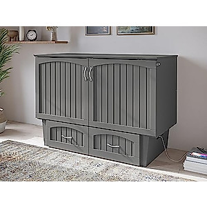 AFI, Nantucket Murphy Bed Chest with 6 inch Memory Foam Folding Matttress, Built-in Charging Station and Storage Drawer, Full, Grey