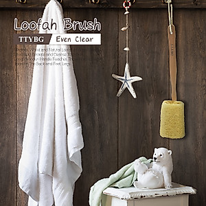 Natural Exfoliating Loofah Luffa Loofa Back Sponge Scrubber Brush with Long Wooden Handle Stick Holder Body Shower Bath Spa Pack of 2