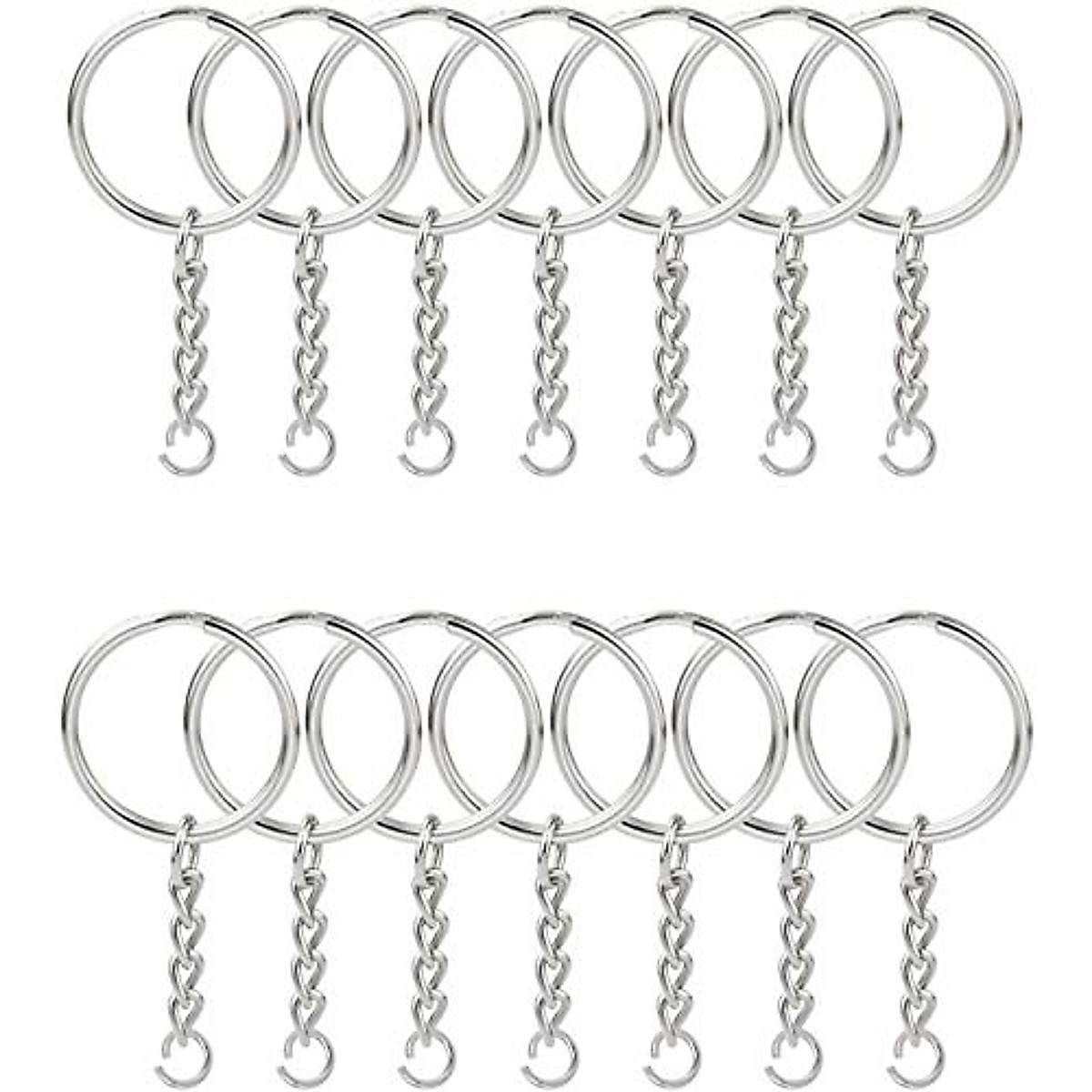 KINGFOREST 100PCS Split Key Ring with Chain 1 inch and Jump Rings,Split Key Ring with Chain Silver Color Metal Split Key Chain Ring Parts with Open Jump Ring and Connector.