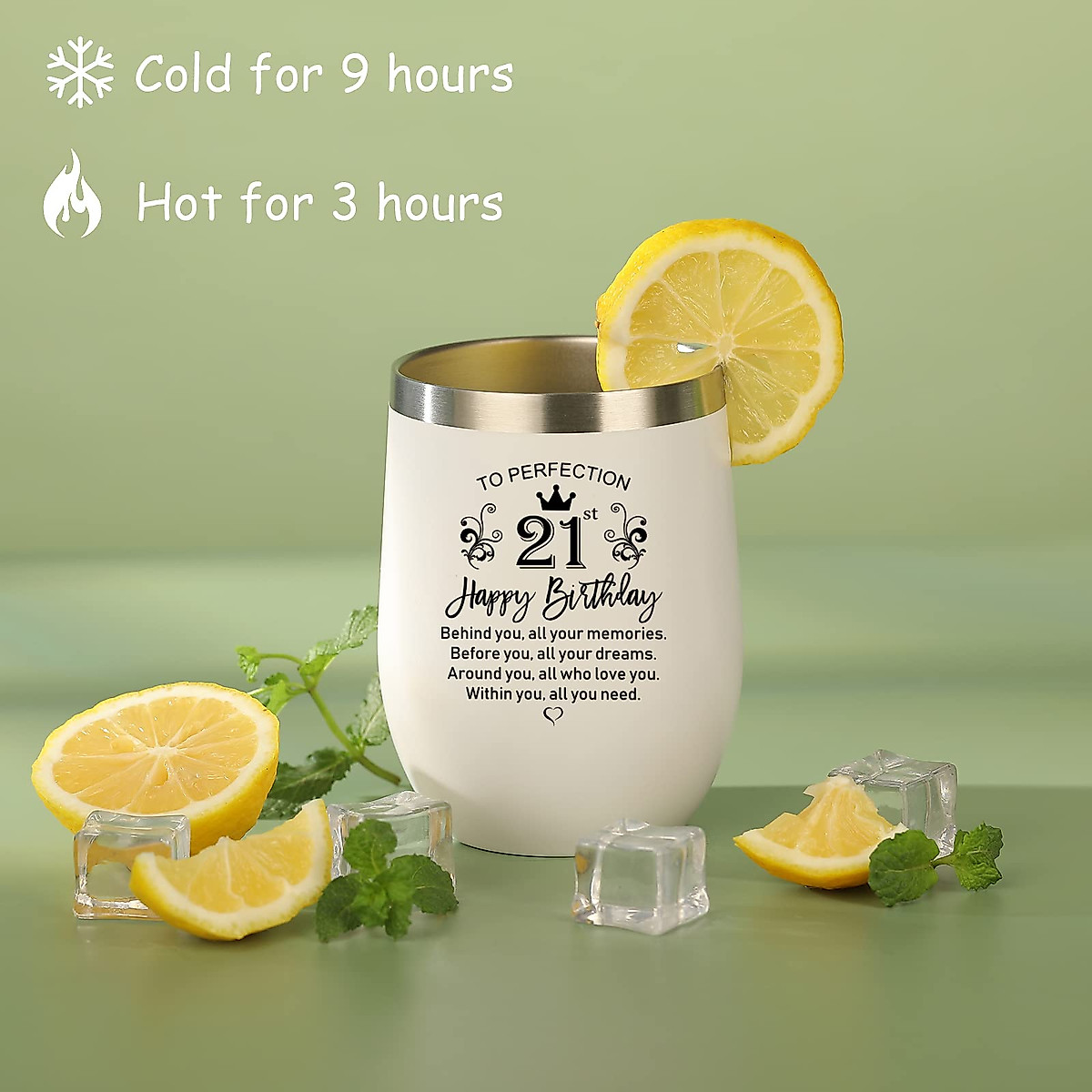 21st Birthday Gifts for Her, Happy 21st Birthday Decorations for Her, Funny 21 Year Old Birthday Gift Ideas for Her, Friends, Sister, Daughter, Girlfriend - 12oz Stainless Steel Insulated Wine Tumbler