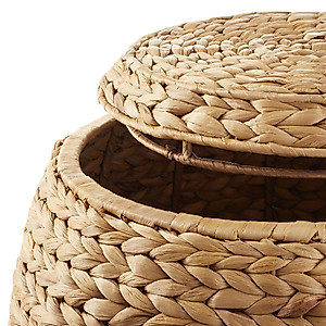 Casafield Round Storage Basket with Lid - Natural, Handwoven Water Hyacinth Organizer for Laundry, Blankets, Plants, Bedroom, Living Room, Home Office