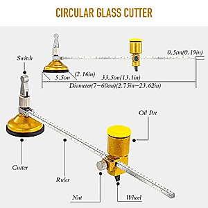 B BLOOMOAK Heavy Duty Circular Glass Cutter with Round Knob Handle and Suction Cup Adjustable Diamond Glass Cutter Tool Set 24" with Extra Blade (60cm)