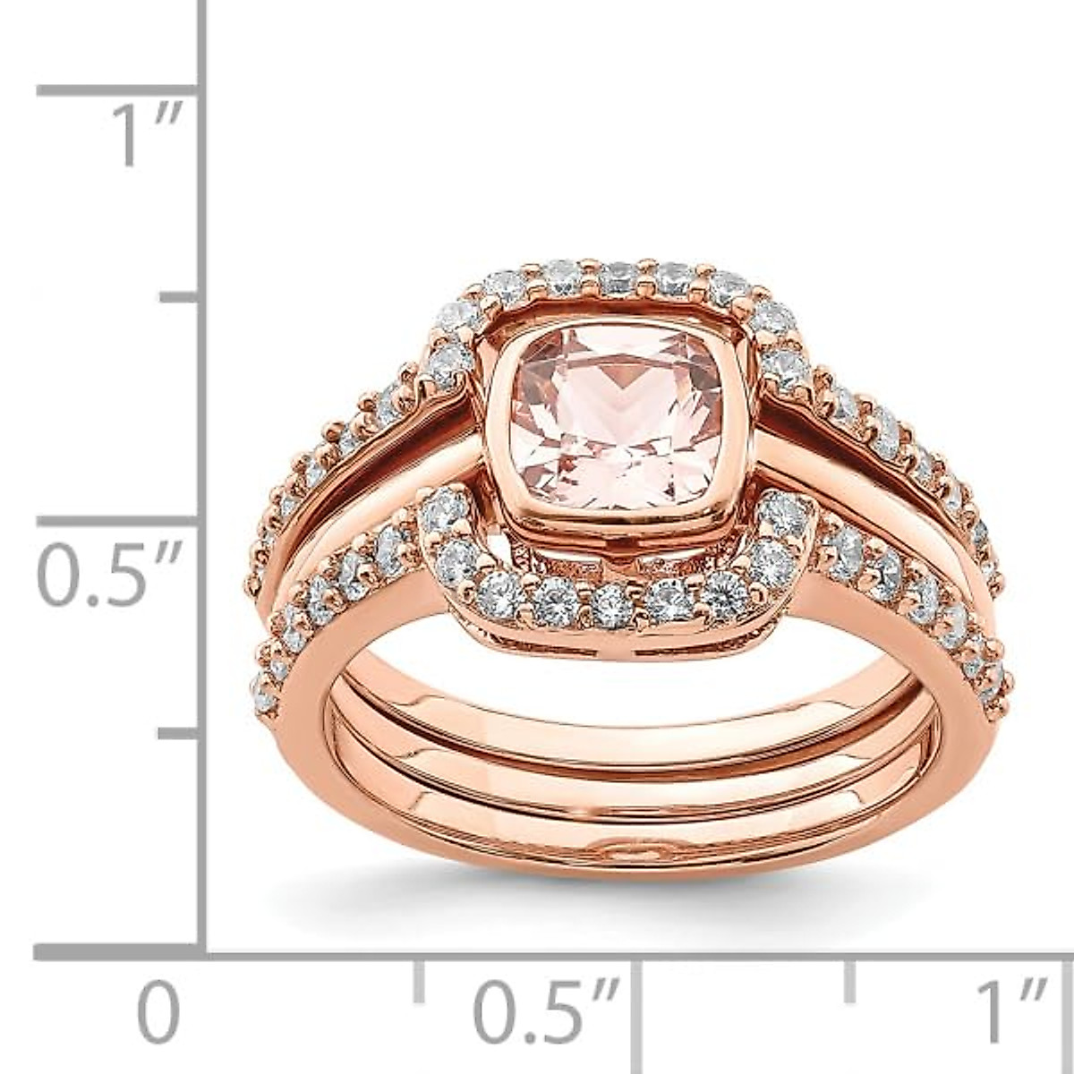 IceCarats 925 Sterling Silver 3-piece Rose Tone Pink Rhinestone Crystals Cubic Zirconia CZ Wedding Band Engagement Ring Bridal Jewelry Set