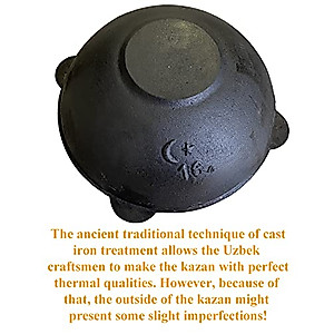 MangalGrills Cast Iron Uzbek Traditional Kazan Cauldron 22L Qozon Qazan Caldero Kadai Pilaf Plov Lagman Shorpa