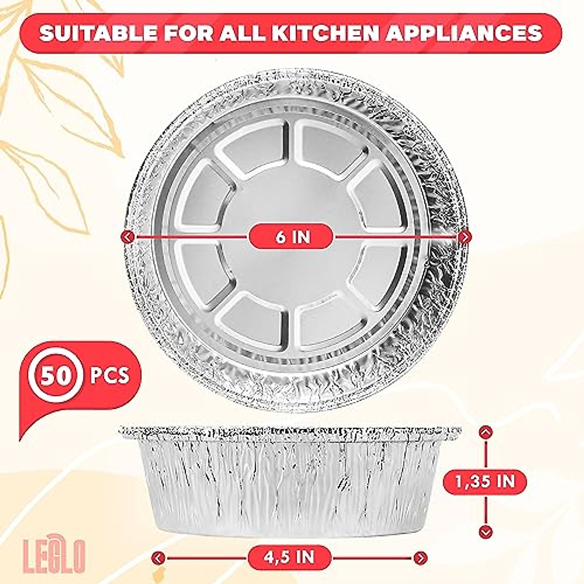 LEGLO 6&#039;&#039; Round Tin Foil Cake Pans - Round Cake Pan Baking Container Pack of 50 Foil Pan Aluminum Foil Pans Microwave Cooking Pan Heavy Duty Cooking Pans- Round Baking Pan Storage Aluminum Pie Pans
