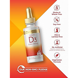 Carlyle Liquid Vitamin D3 | 5000 IU (125 mcg) | 2 oz | Vegetarian, Non-GMO, and Gluten Free Supplement | Vitamin D Liquid Drops for Adults