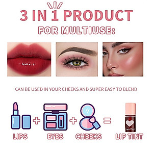 6 Colors Lip Tint Stain Set, Korean Lip Gloss Lip Tint Stain Plumping Mini Liquid Lipstick, Multi-use Lip and Cheek Tint, Long lasting High Pigment, Liquid Blush Waterproof Tinted Lip Gloss