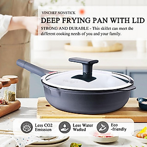 Vinchef Nonstick Frying Pan With Lid, 10 Inch Chef's Pan Deep Anti Scratch, Cast Aluminum Cooking Pan, Multi Stovetops Compatible, Dishwasher Safe