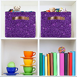xigua Purple Glitter Sequins Foldable Storage Bin, Collapsible Sturdy Fabric Storage Basket Cube W/Handles, Storage Box for Organizing Toys Nursery Shelf Closet Bedroom Office 1PCS