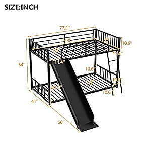 Tidyard Metal Bunk Bed with Slide, Twin Over Twin, Black for Bedroom Dorm Guest Room Home Furniture