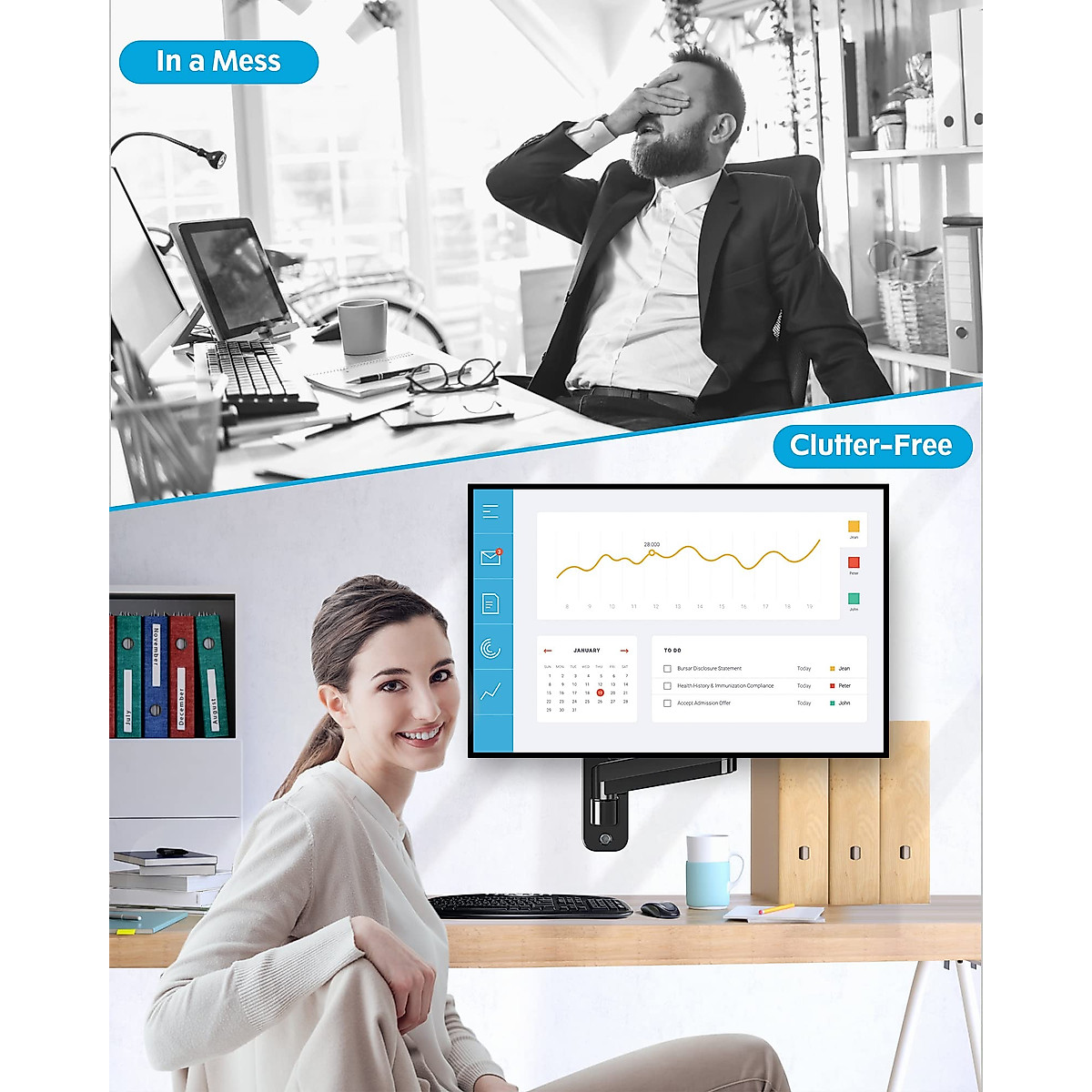 MOUNTUP Single Monitor Wall Mount for Max 32 Inch Computer Screen, Fully Adjustable Gas Spring Monitor Arm, Wall Mounted Monitor Holder Support 2.2-17.6lbs Display, VESA Bracket Fit 75x75mm, 100x100mm