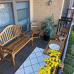 Patio Wise Outdoor Folding Patio Chair Set, 2 Foldable Acacia Wood Seats, Backyard, Balcony, Porch, & Garden Furniture, 15-1/2-Inches Wide x 15-3/4-Inches Deep x 32-Inches High, Teak
